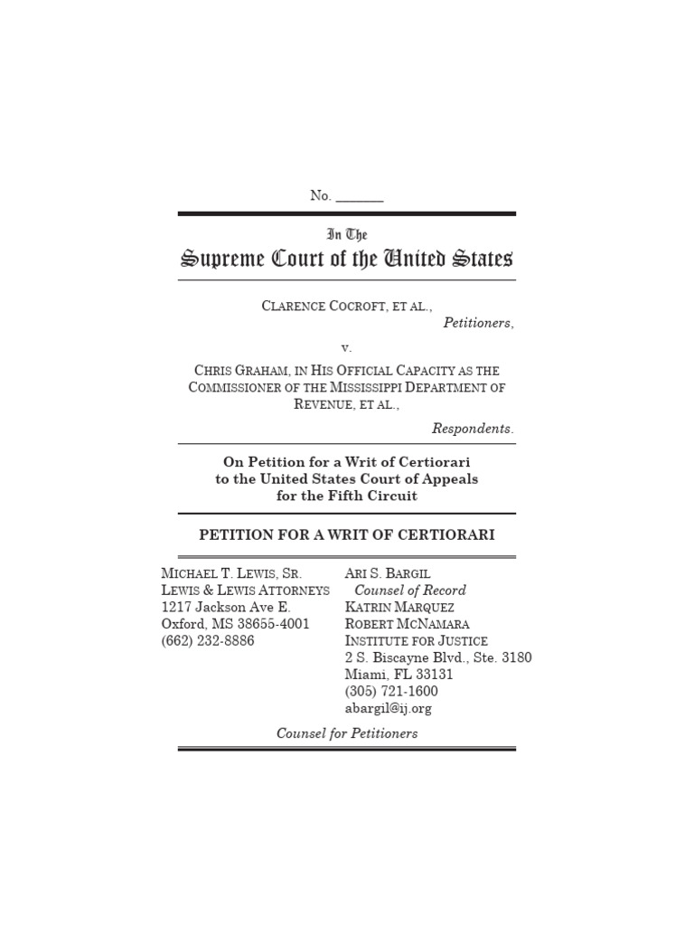Petition For A Writ of Certiora | PDF | First Amendment To The United ...