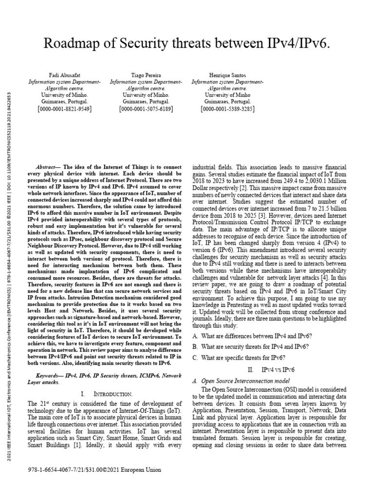 IPv4 vs IPv6 Security Threats Roadmap | PDF | I Pv6 | Internet Protocols
