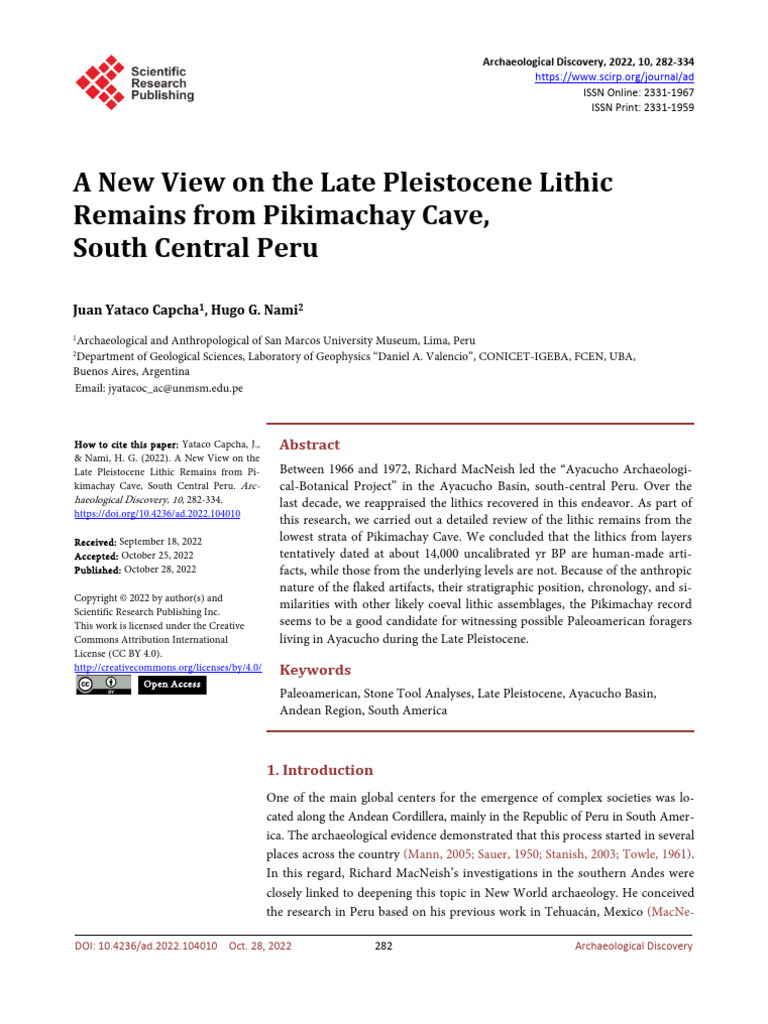 AD (2022) A New View On The Late Pleistocene Lithi Remains From Pikimachay - Yataco&Hugo | PDF ...