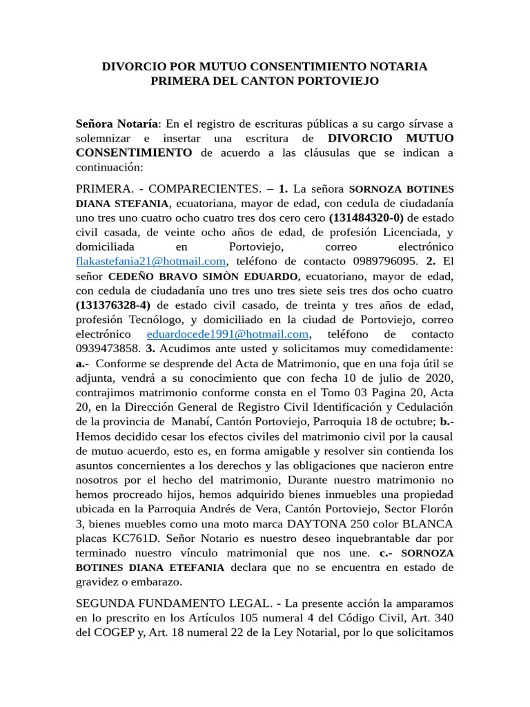 Divorcio Por Mutuo Consentimiento Ante Notario Público Pdf Divorcio