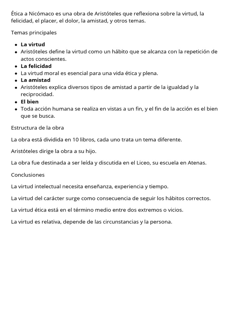 Ética a Nicómaco es una obra de Aristóteles que reflexiona sobre la virtud, la felicidad, el ...
