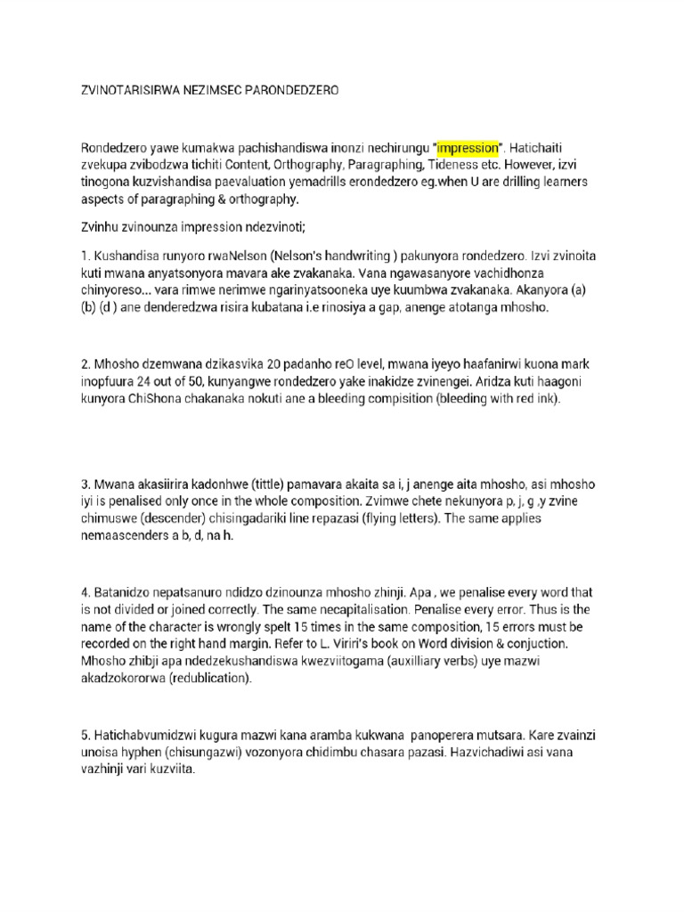 Zvinotarisirwa Pakunyora Rondedzero | PDF
