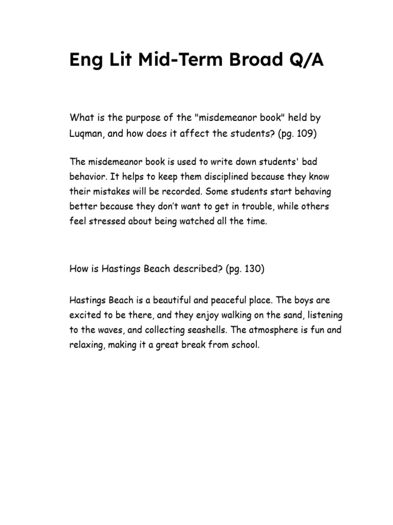 Eng Lit Mid-Term Broad Q_A (1) | PDF