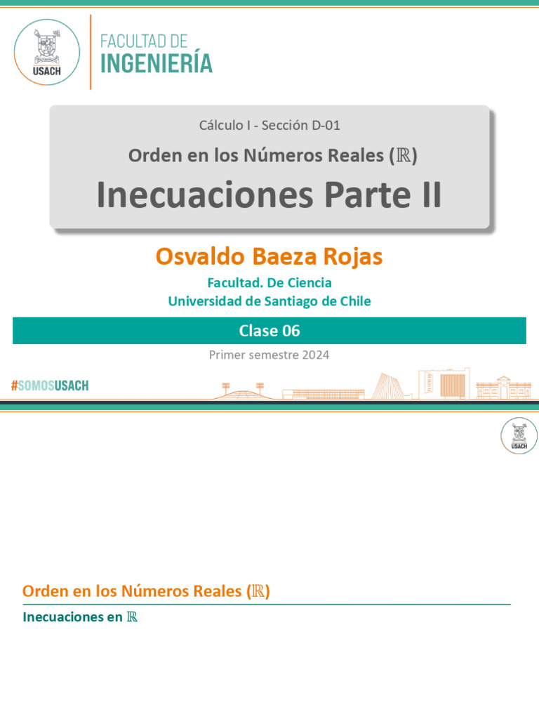 Clase 08 - Ca´lculo I - Inecuaciones en los Nu´meros Reales | PDF | Ecuación cuadrática | Número ...