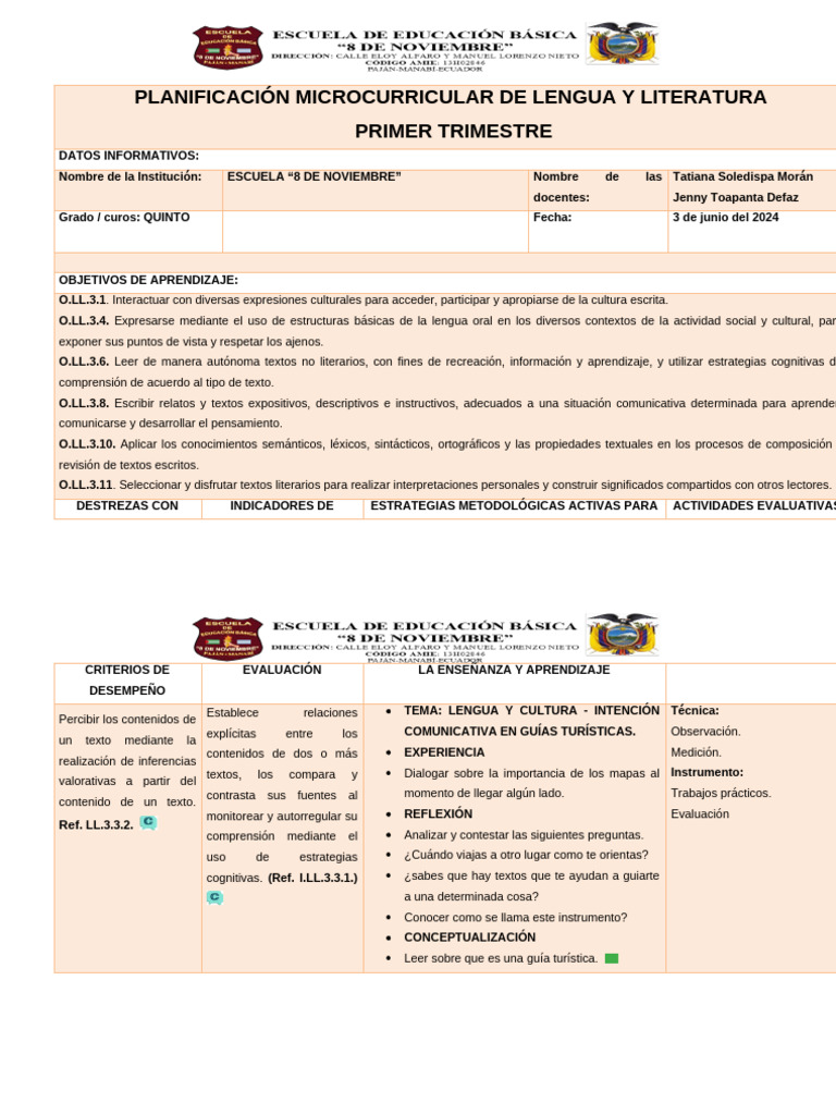 5to LYL-PRIMER TRIMESTRE | PDF | Aprendizaje | Oración (Lingüística)