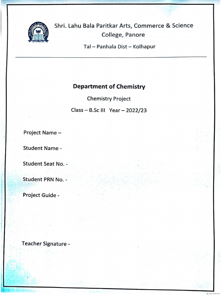 Chemistry BSC 3 Project | PDF