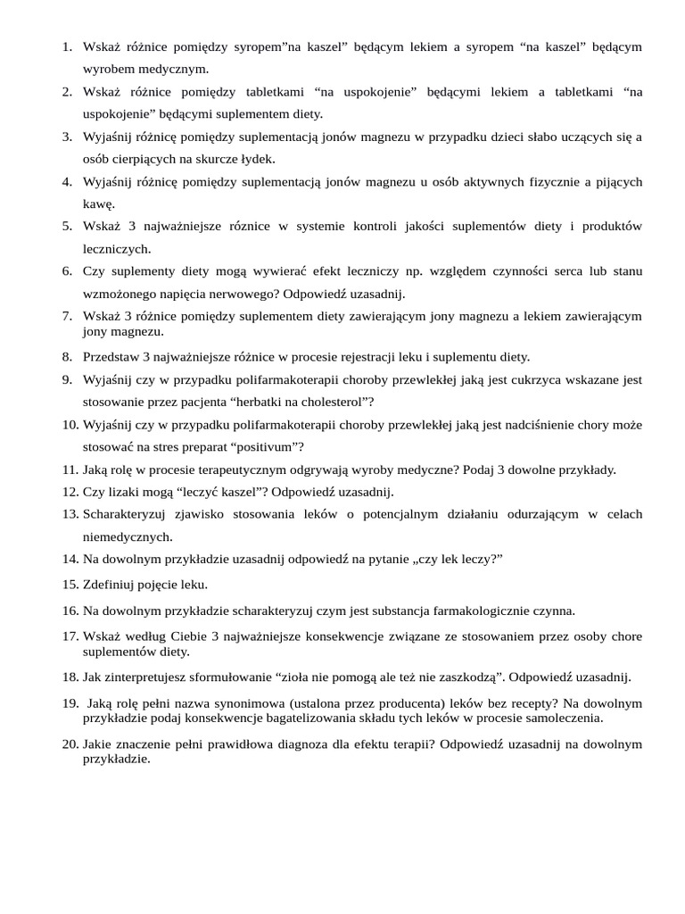 Zagadnienia Z Suplementow Leku I Wyrobow | PDF
