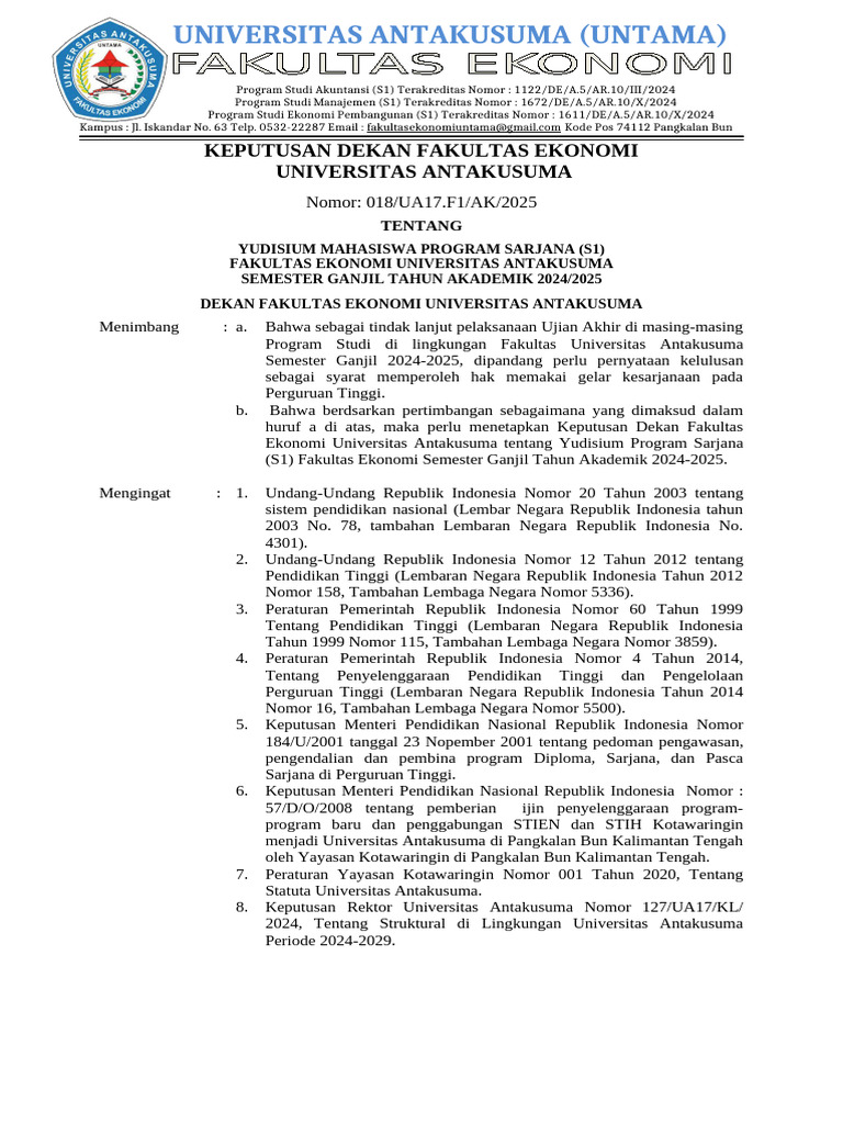 SK Peserta Yudisium FE 2024-2025 (Ganjil) | PDF