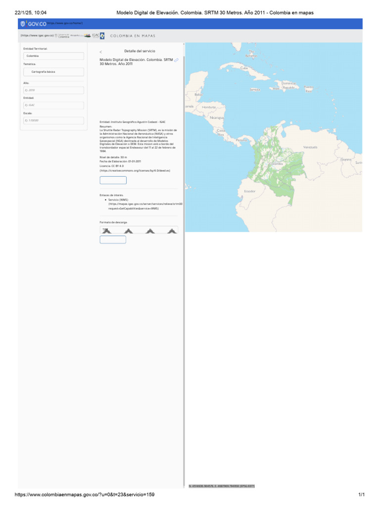 Modelo Digital de Elevación. Colombia. SRTM 30 Metros. Año 2011 - Colombia en Mapas | PDF | Nasa ...
