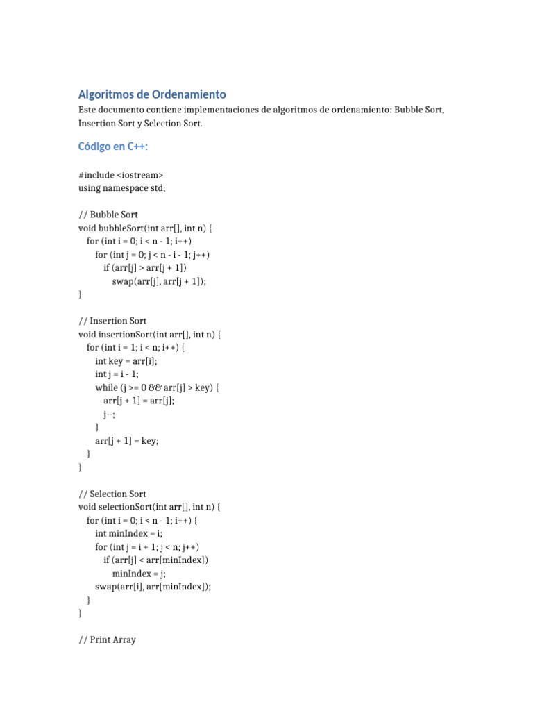 Algoritmos de Ordenamiento | PDF