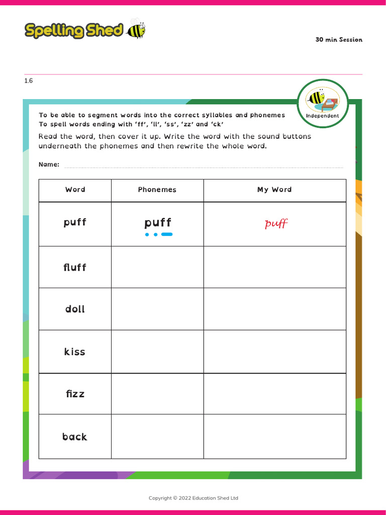 Spelling Shed 2022 - Stage 1 - Lesson 1 - Words Ending With FF, LL, SS ...