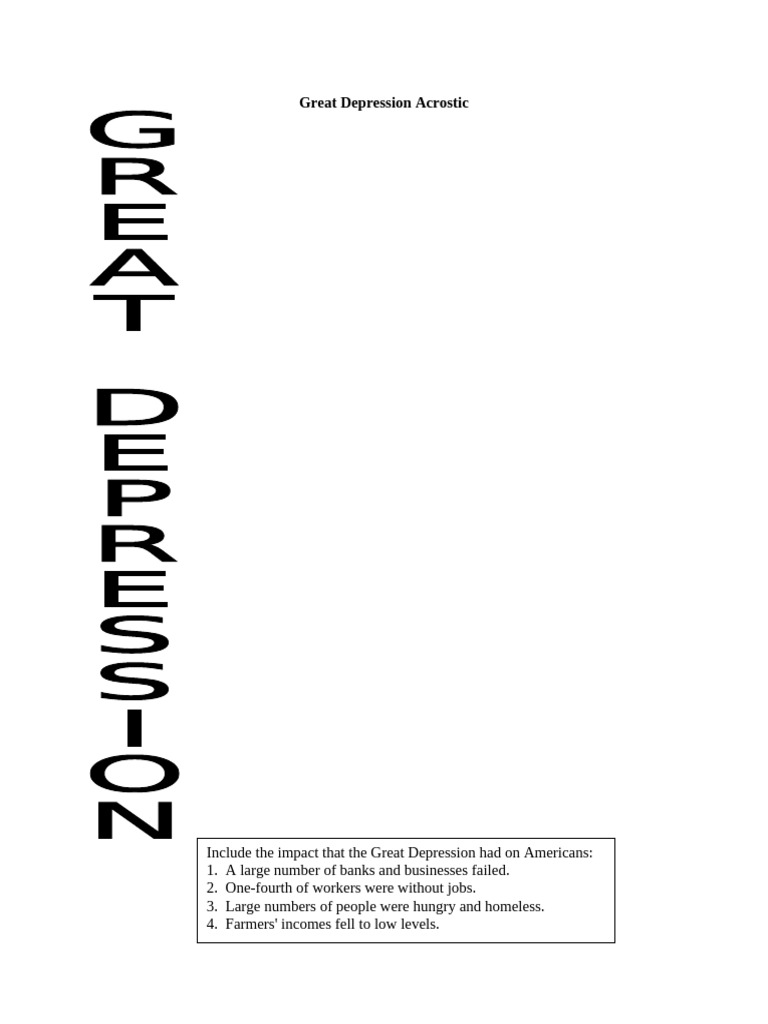Great Depression Impact Acrostic Poem | PDF