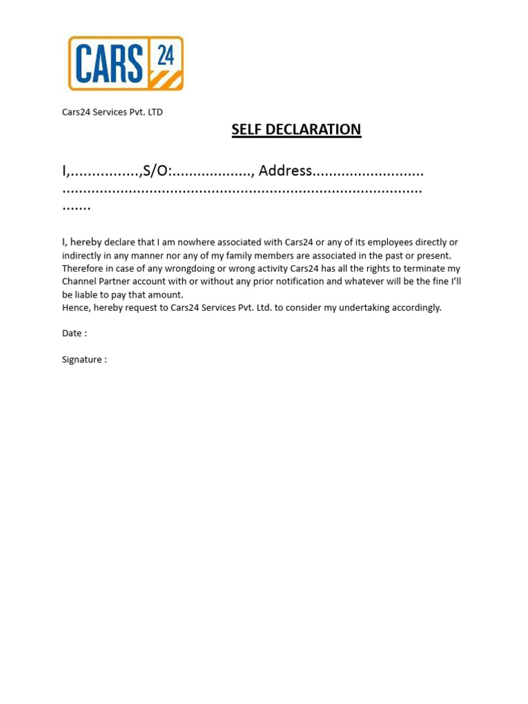 Cars24 Self Declaration | PDF