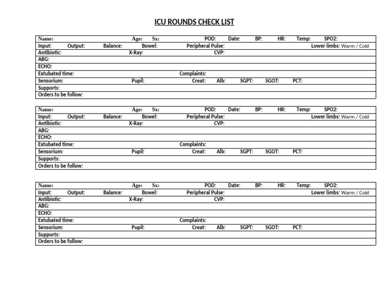 ICU Rounds Checklist | PDF