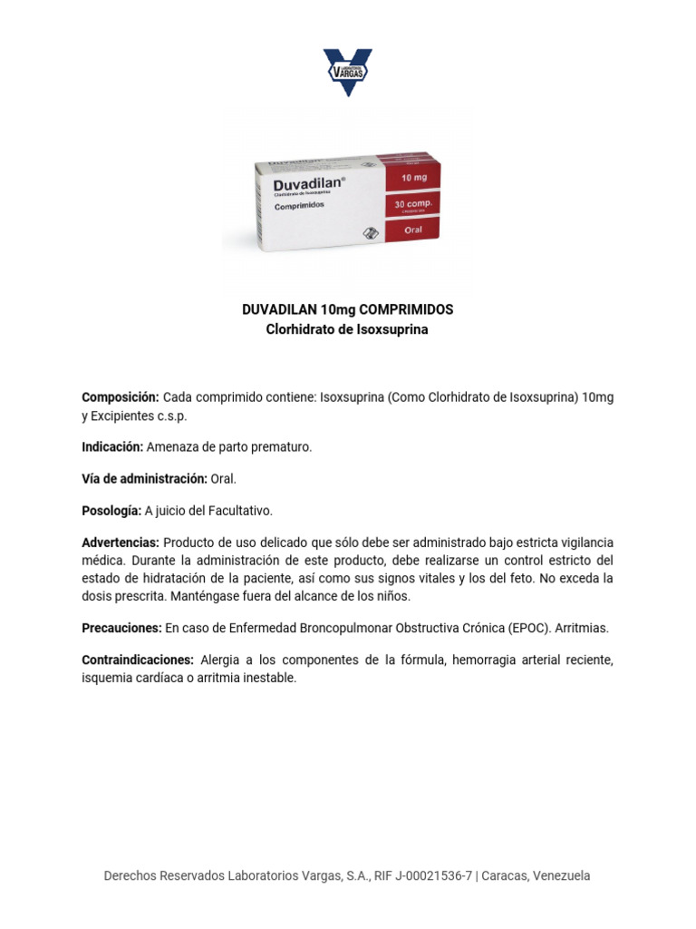 Duvadilan 10mg: Indicación y Precauciones | PDF