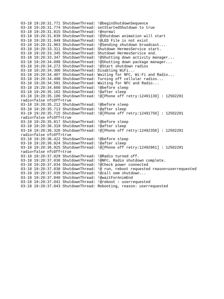 Device Shutdown and Reboot Log | PDF