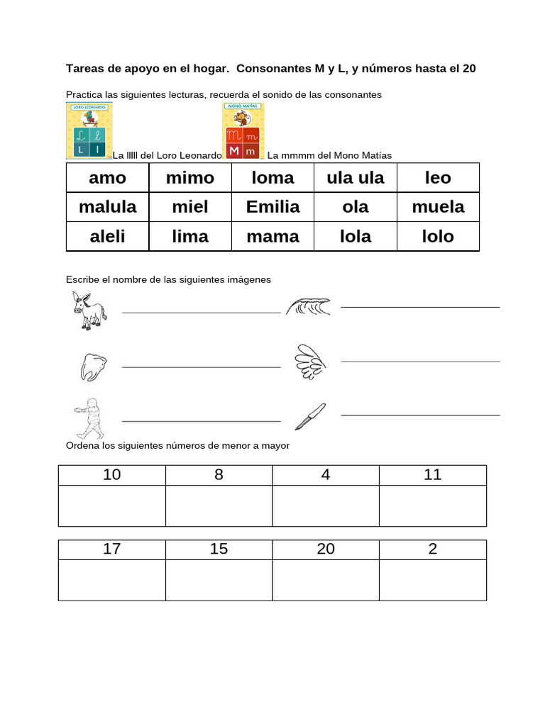 Actividades de Consonantes y Números | PDF