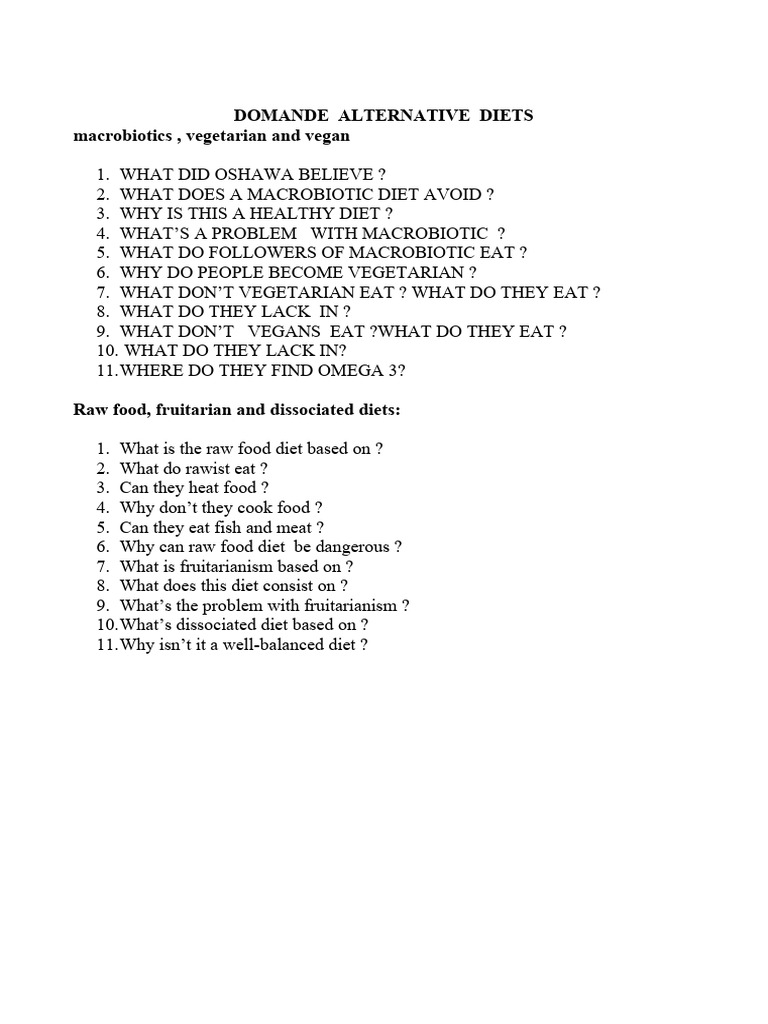 Domande Alternative Diets | PDF