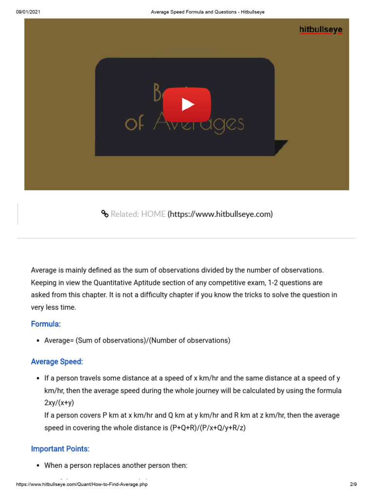 Average Speed Formulas and Examples | PDF | Speed | Average