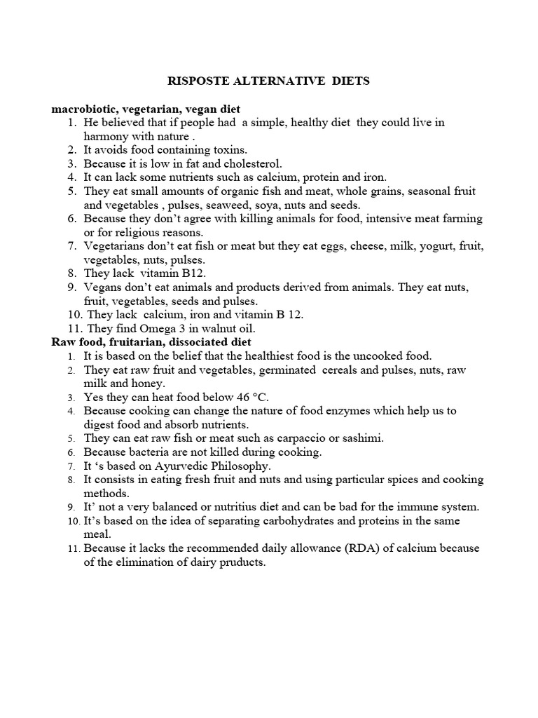 Risposte Alternative Diets | PDF