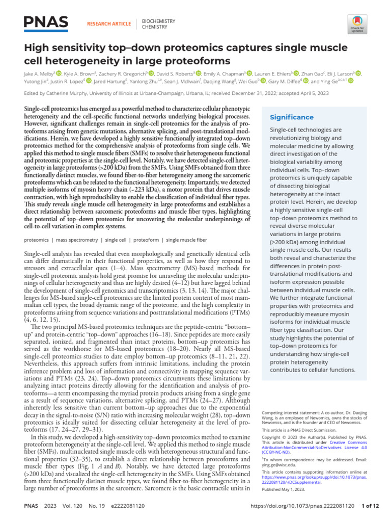 Pnas 2222081120 | PDF | Skeletal Muscle | Proteomics