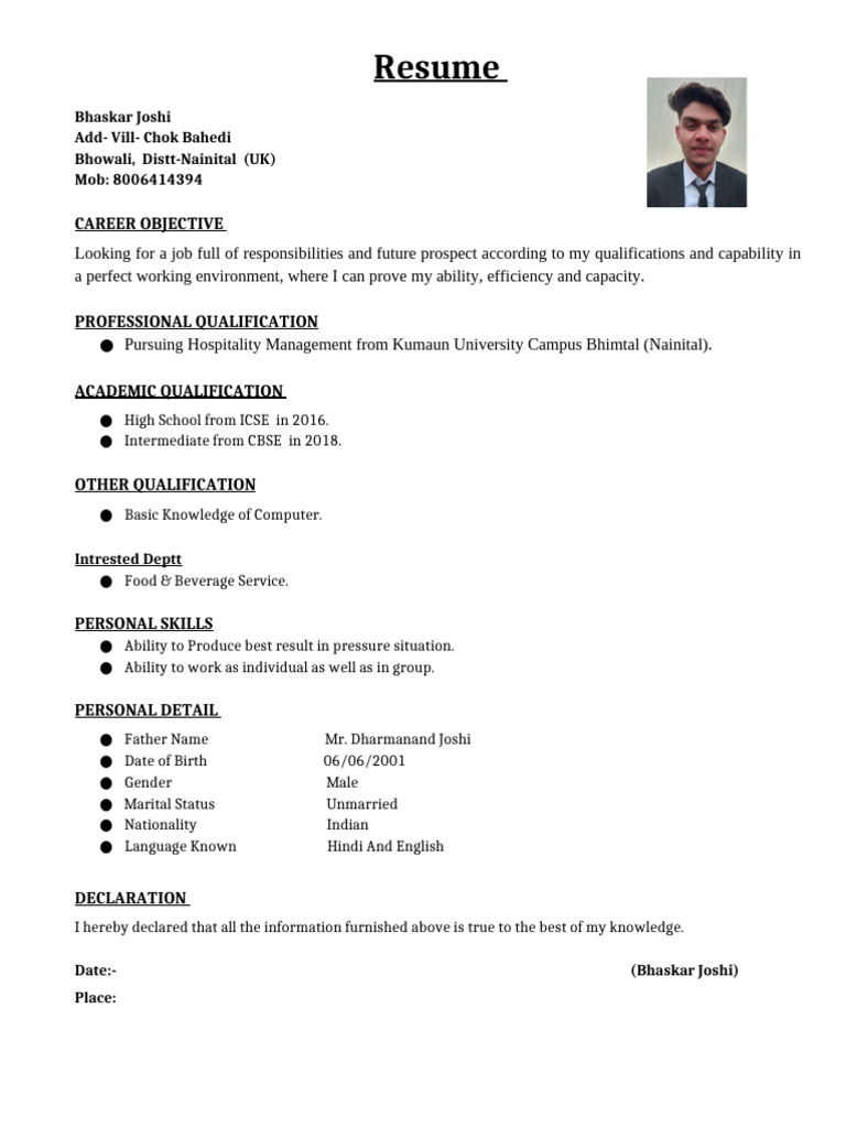Bhaskar Joshi Resume | PDF