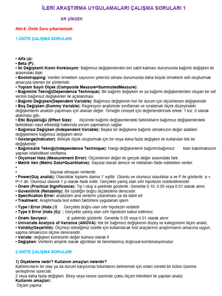 İleri̇ Araştirma Uyg. Calisma Sorulari - 1-7 | PDF