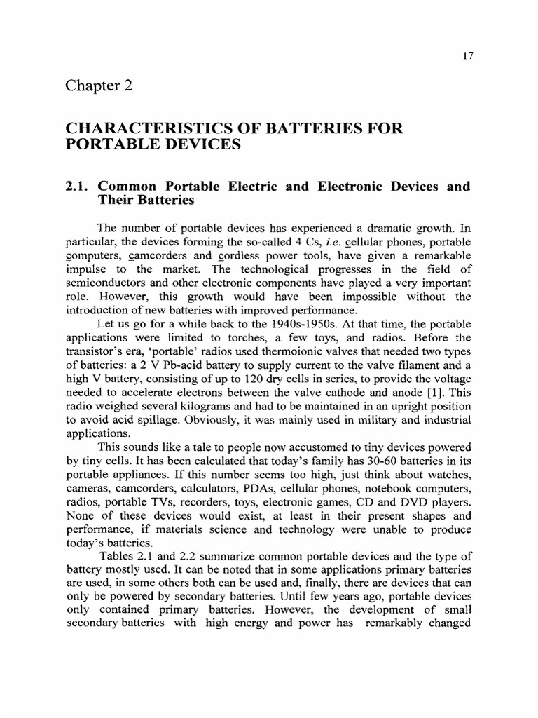 CHARACTERISTICS OF BATTERIES FOR | PDF | Rechargeable Battery ...