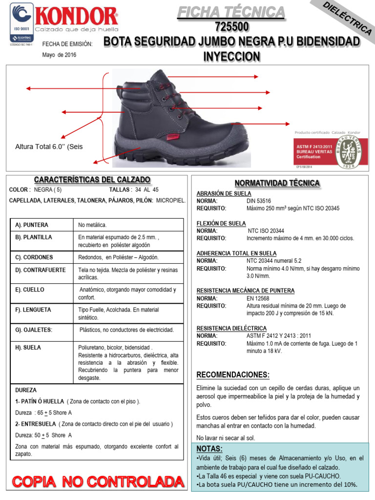 Ficha Tecnica Bota Jumbo Kondor | PDF | Calzado | Sector secundario de la economía