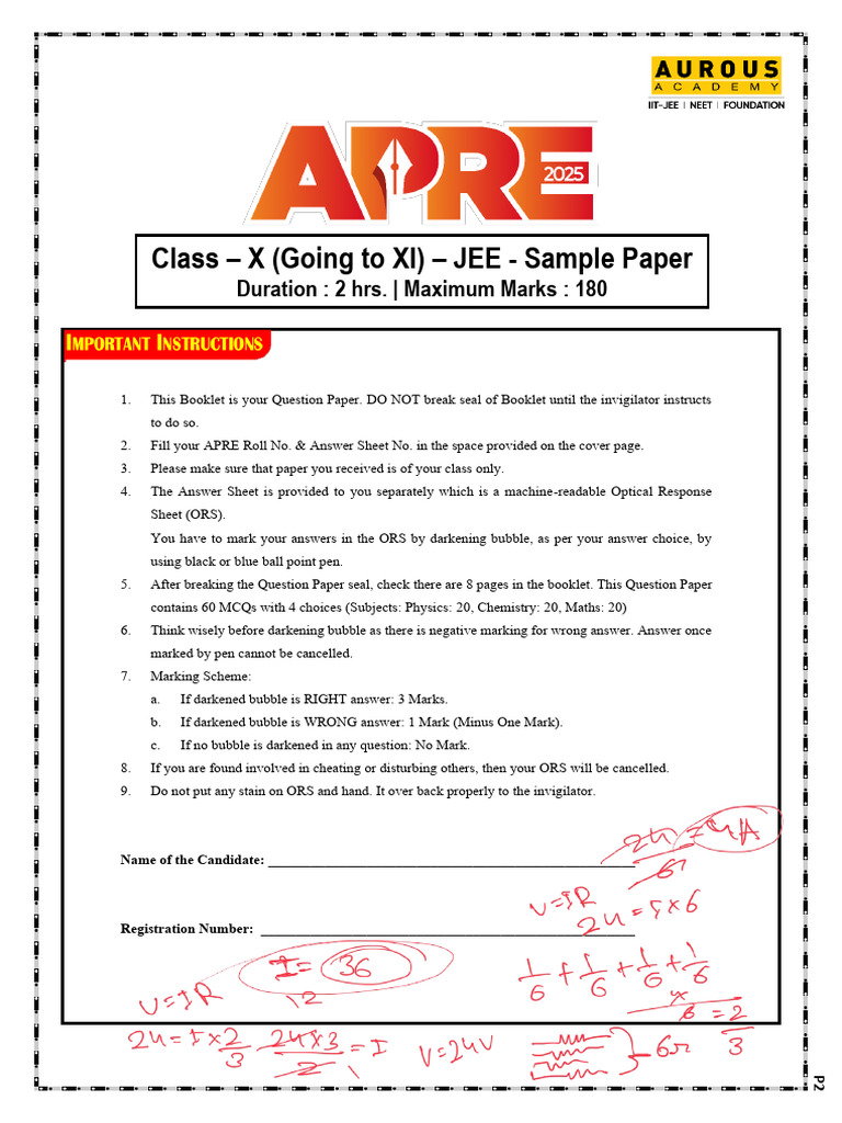 P2 - Sample Paper - Full Syllabus - 10th Going To 11th - JEE | PDF | Chemical Reactions | Sodium