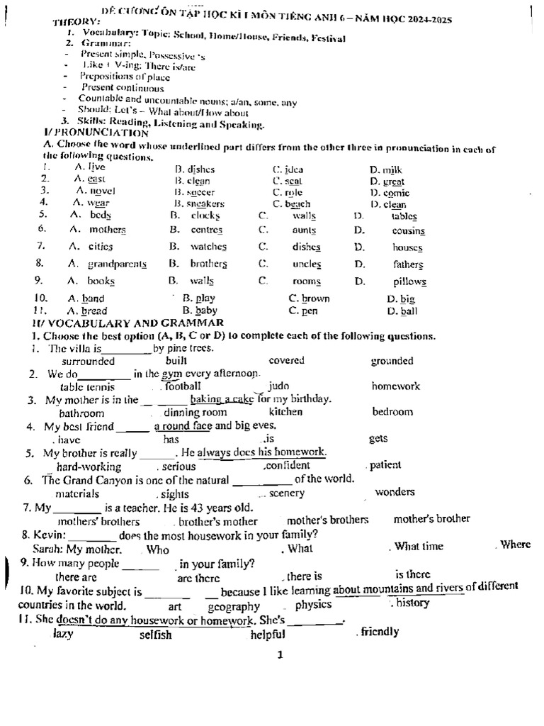 On Tap Cuoi Ki 1 | PDF