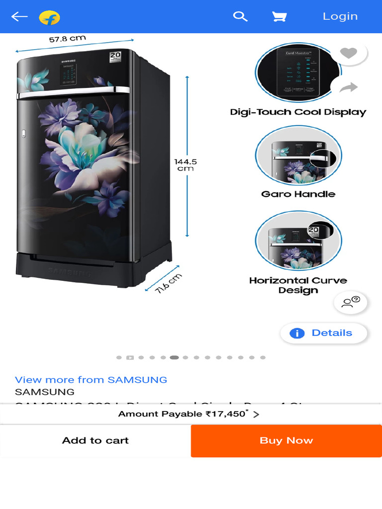 SAMSUNG 220 L Direct Cool Single Door 4 Star Refrigerator With Base Drawer With Digi Touch Cool ...