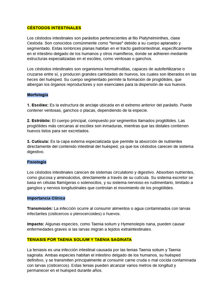 Capitulo 5 (Parasitosis Intestinales Por Céstodos Tremátodos) | PDF ...