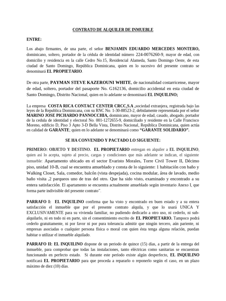1 241222 Contrato Alquiler TCivilTower2 Apto 10B | PDF | Propiedad | Cheque