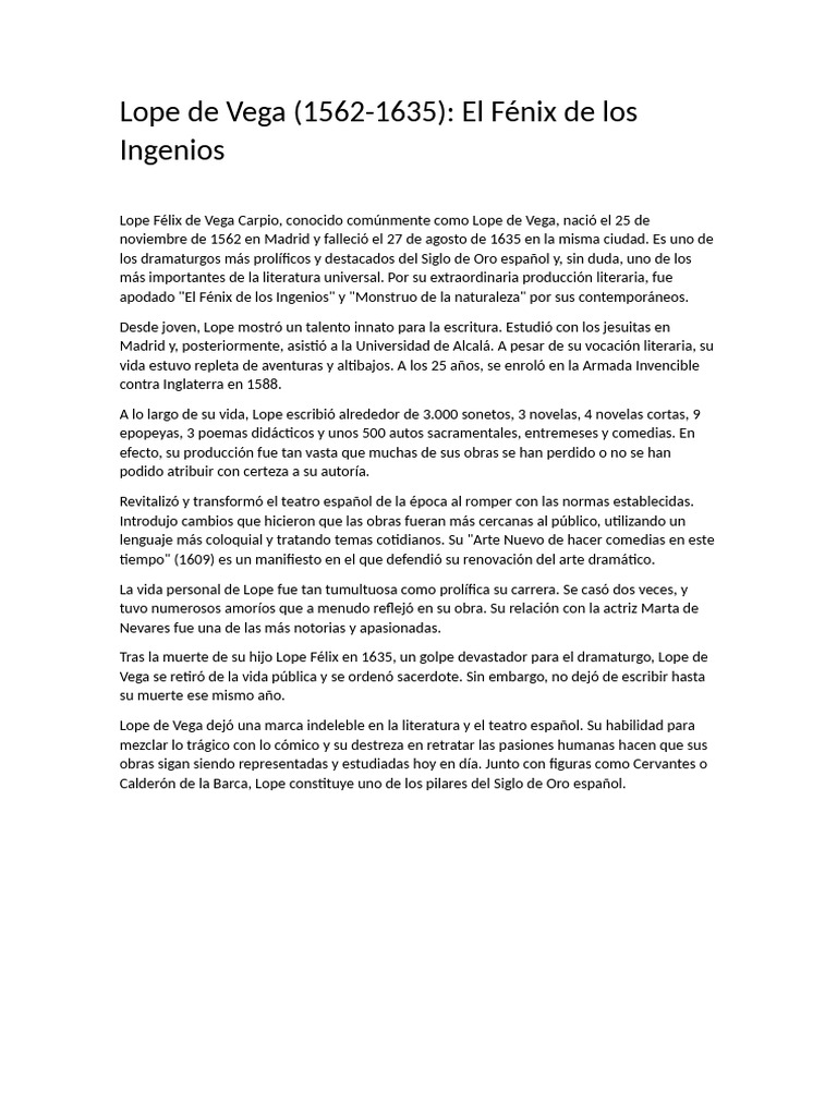 Lope de Vega - Biografía Red | PDF