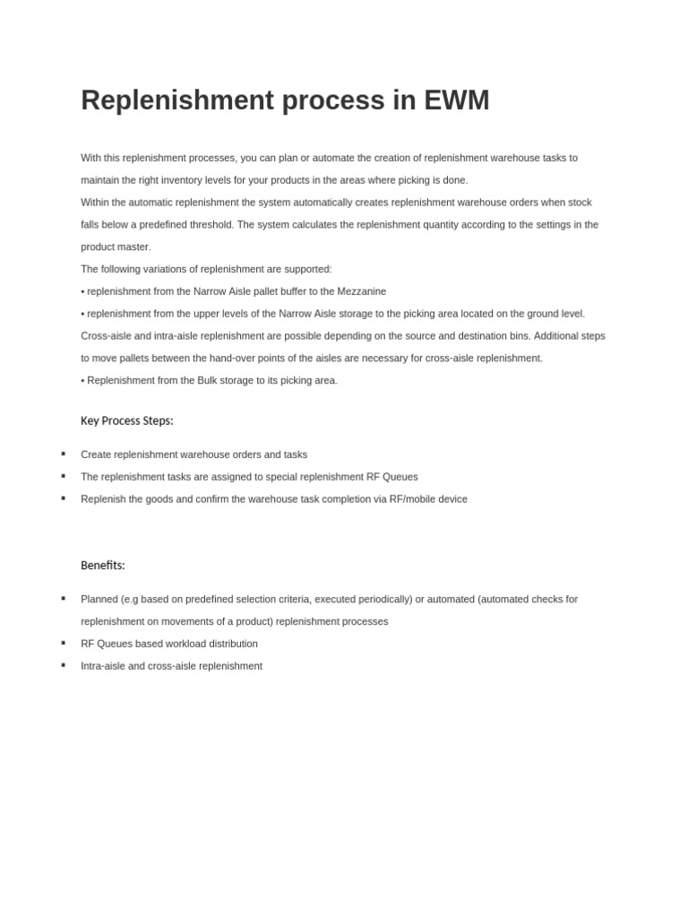 Replenishment process in EWM | PDF | Warehouse | Supply Chain Management