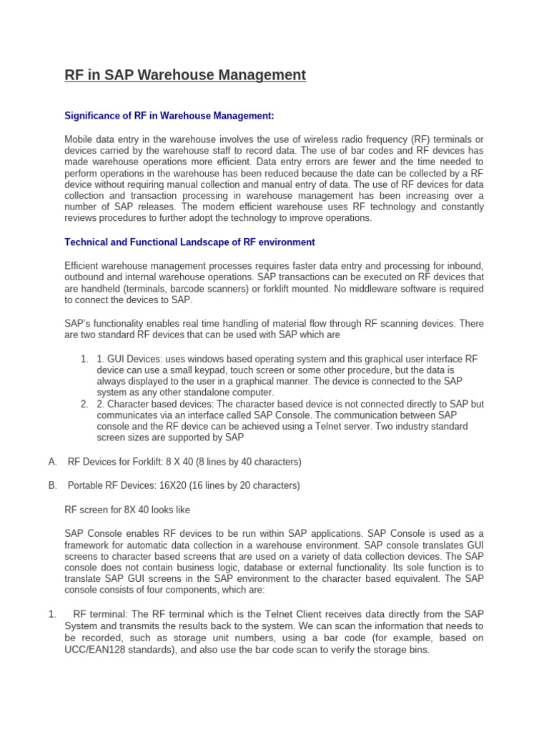 RF in SAP Warehouse Management | PDF | Computer Terminal | Barcode