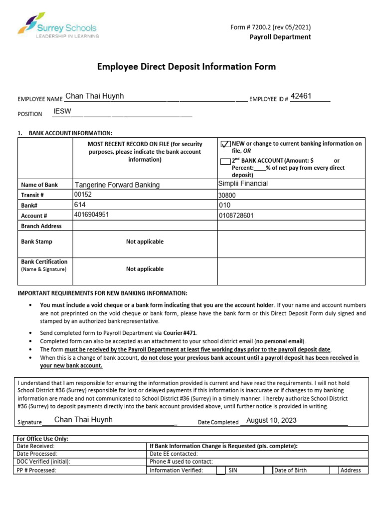 Direct Deposit Change Form 2023 SDC | PDF | Banks | Cheque