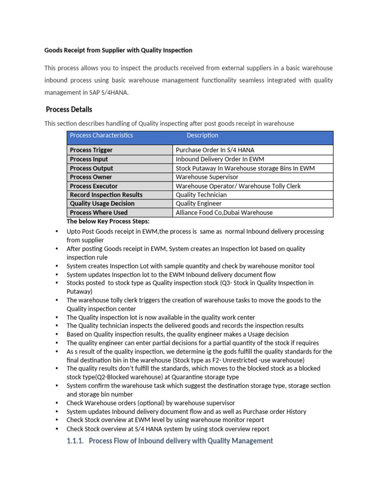 Goods Receipt From Supplier With Quality Inspection | PDF | Warehouse