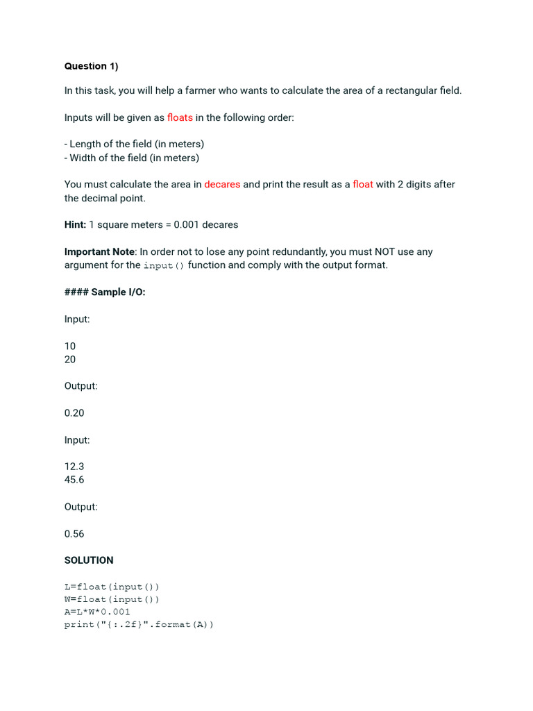 Week1 Sample Questions and Solutions | PDF