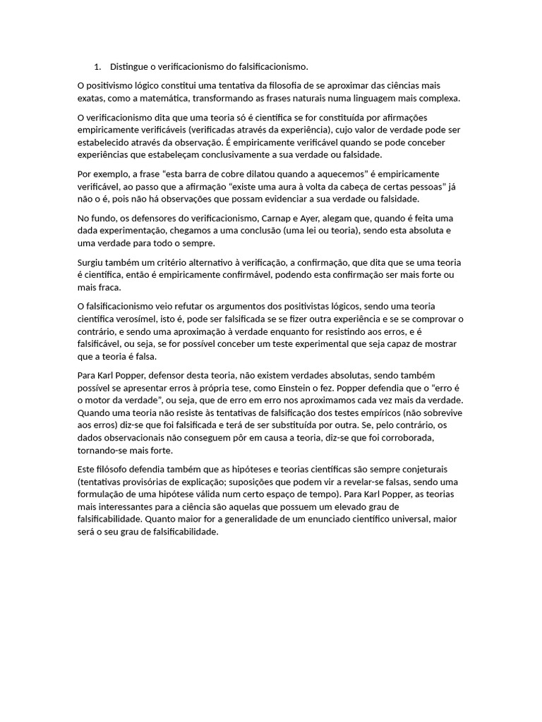 Verificacionismo e Falsificacionismo | PDF | Falsificabilidade | Teoria