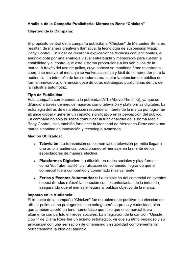 Análisis Campaña Mercedes-Benz "Chicken" | PDF | Publicidad | Televisión