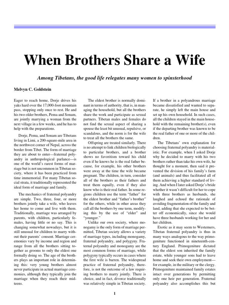 Tibetan Fraternal Polyandry Explained | PDF | Marriage | Serfdom