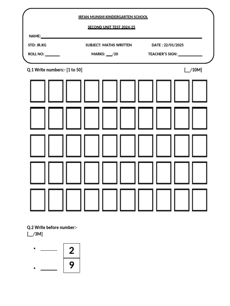 JR - KG Maths Question Paper of Final Exam 2024-25 ... | PDF