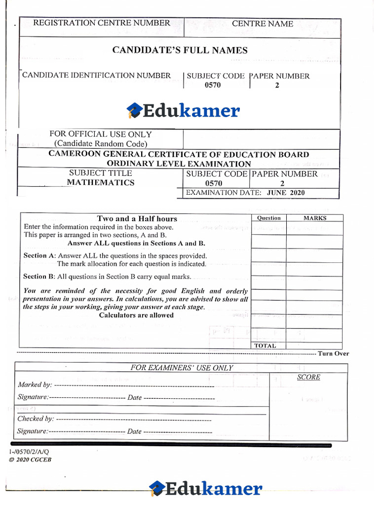 GCE O Level Maths Paper 2 2020 1 | PDF | Cartesian Coordinate System ...