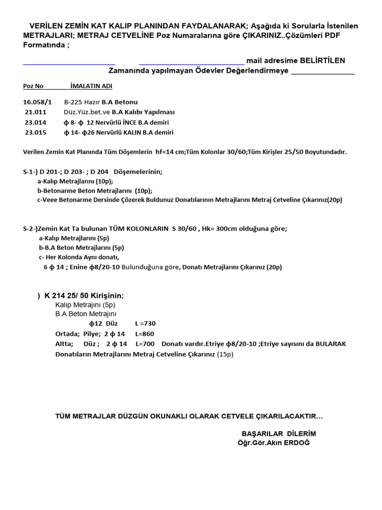 Metraj Vize Soru - Odev | PDF