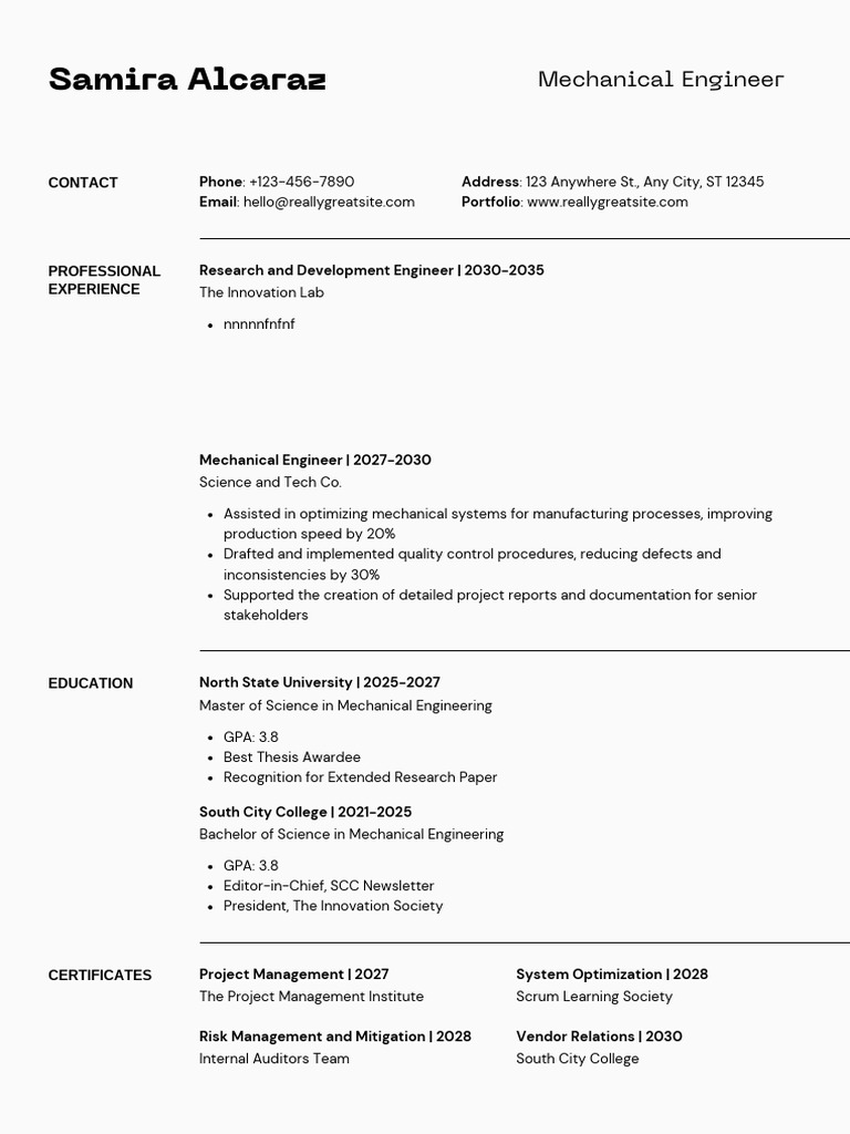 Samira Alcaraz: Mechanical Engineer CV | PDF