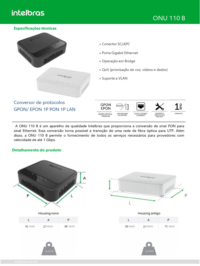 Datasheet ONU 110B | PDF | Ethernet | Redes de computadores