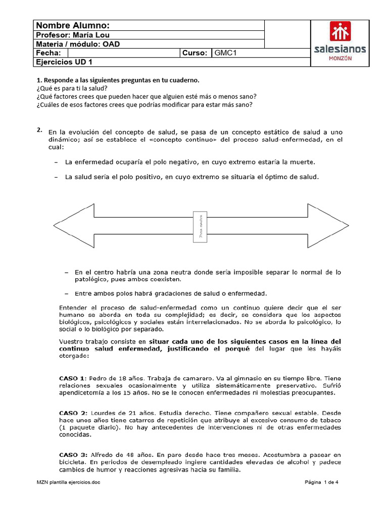 Ejercicios Ud 1 - La Salud (Oad) | PDF | Cáncer | Odontología
