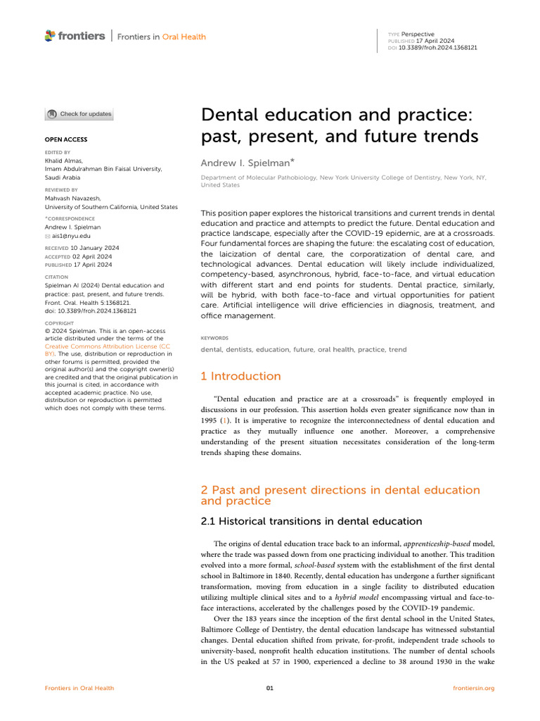 Dental Education Past Present Future | PDF | Dentistry | Periodontology